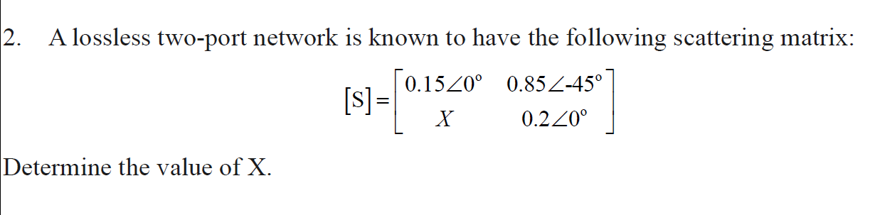 Solved 2. A lossless two-port network is known to have the | Chegg.com