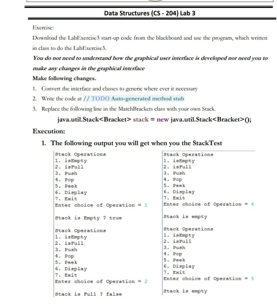 Solved You have one stack test class and a Match brackets | Chegg.com