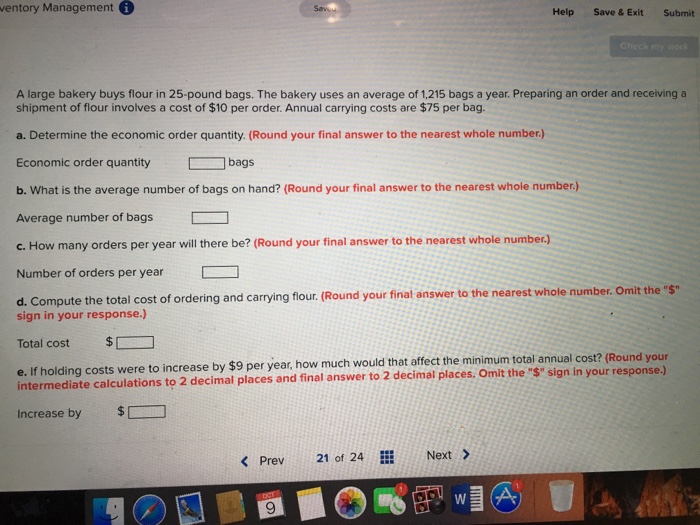 Solved ventory Management Help Save&Exit Submit A large | Chegg.com