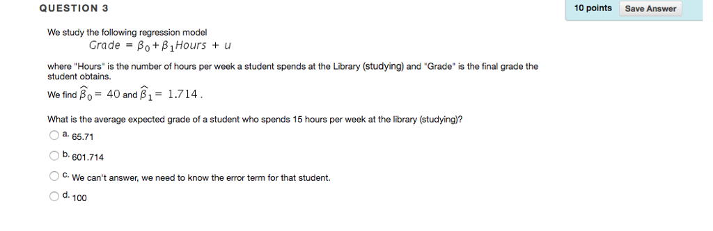 Solved We study the following regression model G r a d e | Chegg.com