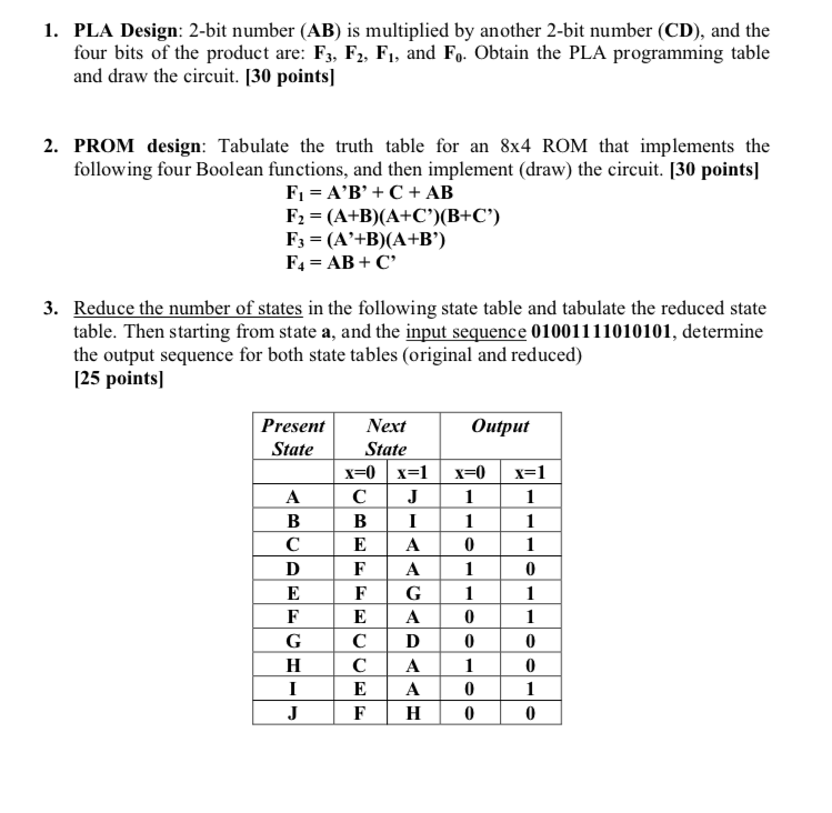 Solved 1. PLA Design: 2-bit number (AB) is multiplied by | Chegg.com
