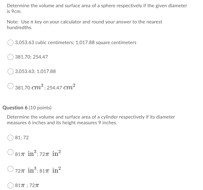 Solved Determine the volume and surface area of a sphere | Chegg.com