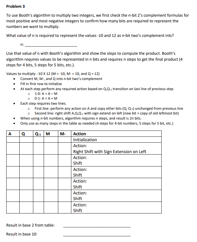 Solved Problem 3 To use Booth's algorithm to multiply two | Chegg.com