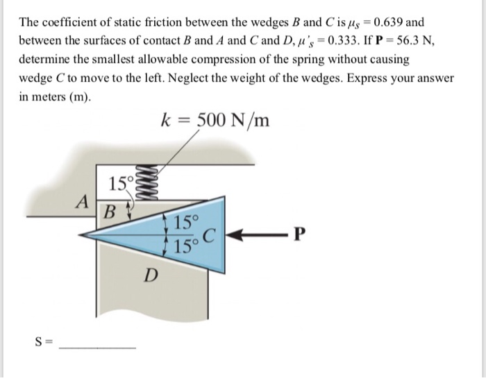 Solved The coefficient of static friction between the wedges | Chegg.com