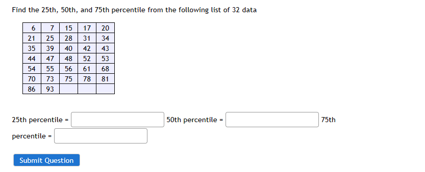 Find the 25 th, 50th, and 75 th percentile from the | Chegg.com