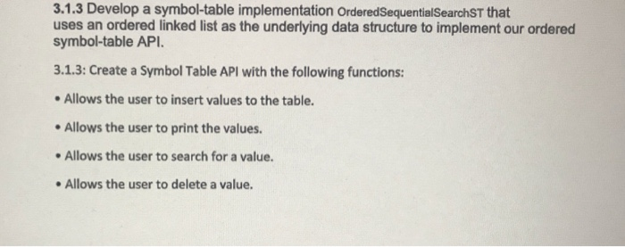 Solved 3.1.3 Develop a symbol-table implementation | Chegg.com
