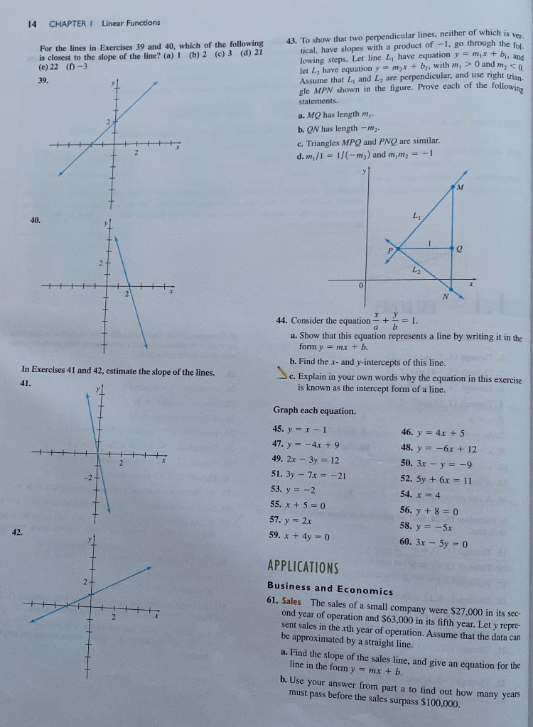 Solved CHAPTER I Linear Functions 14 43. To show that two | Chegg.com