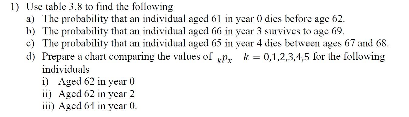 Solved 91 3.12 Mortality improvement scales Table 3.8 RP2000 | Chegg.com