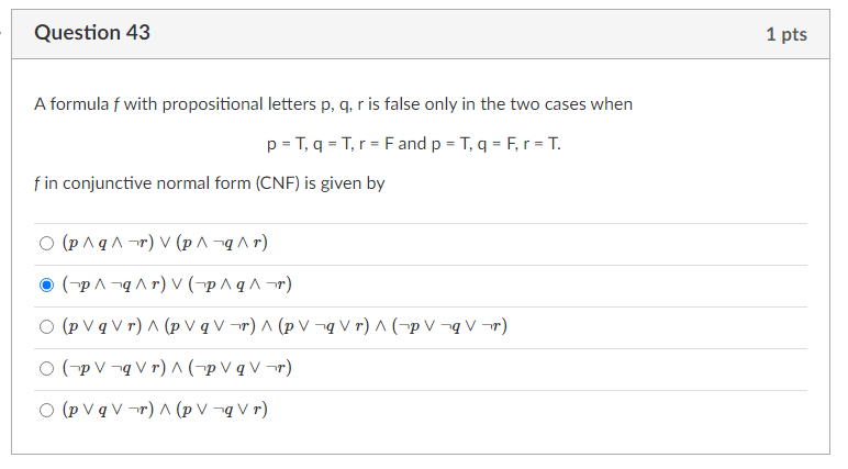 Solved A formula f with propositional letters p, q, r is | Chegg.com