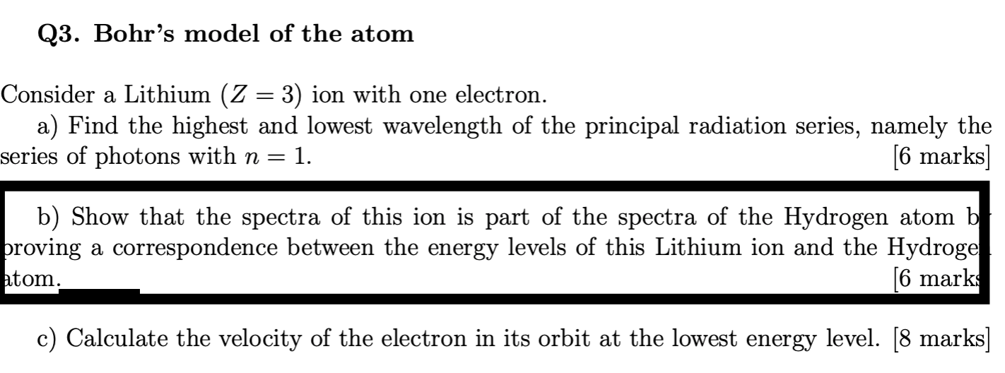 Solved Q3. Bohr's model of the atom Consider a Lithium \\( | Chegg.com