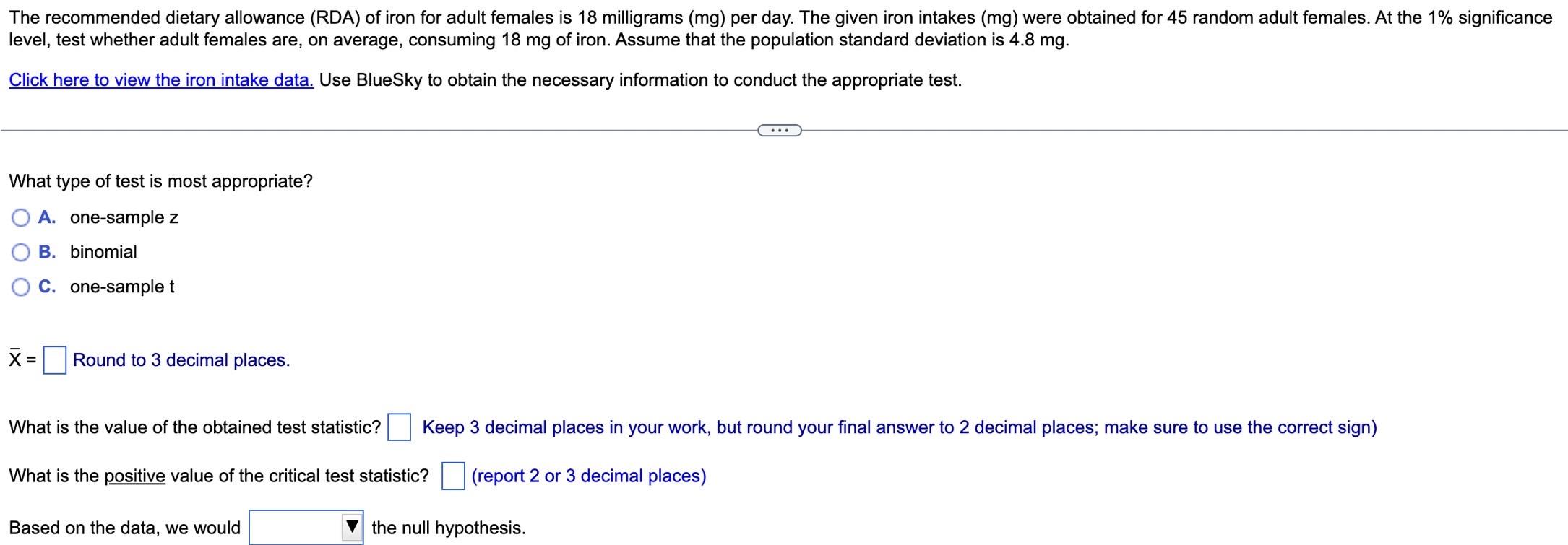 Solved The recommended dietary allowance (RDA) of iron for | Chegg.com