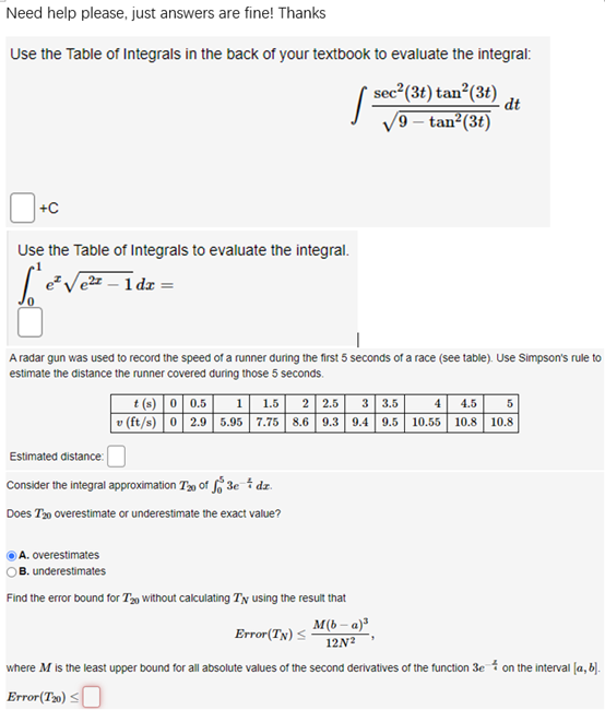 Solved Use the Table of Integrals in the back of your | Chegg.com