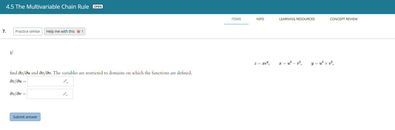 Solved 4.5 The Multivariable Chain Rule OPEN ITEMS INFO | Chegg.com