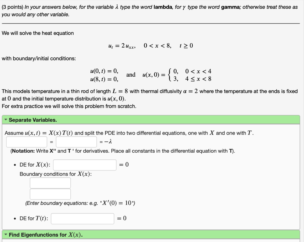 Solved (3 points) In your answers below, for the variable a | Chegg.com