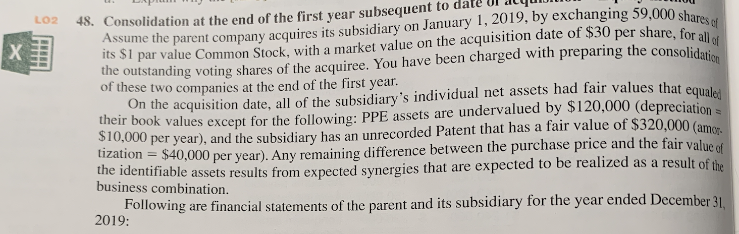 Solved Assume the parent company acquires its subsidiary on | Chegg.com