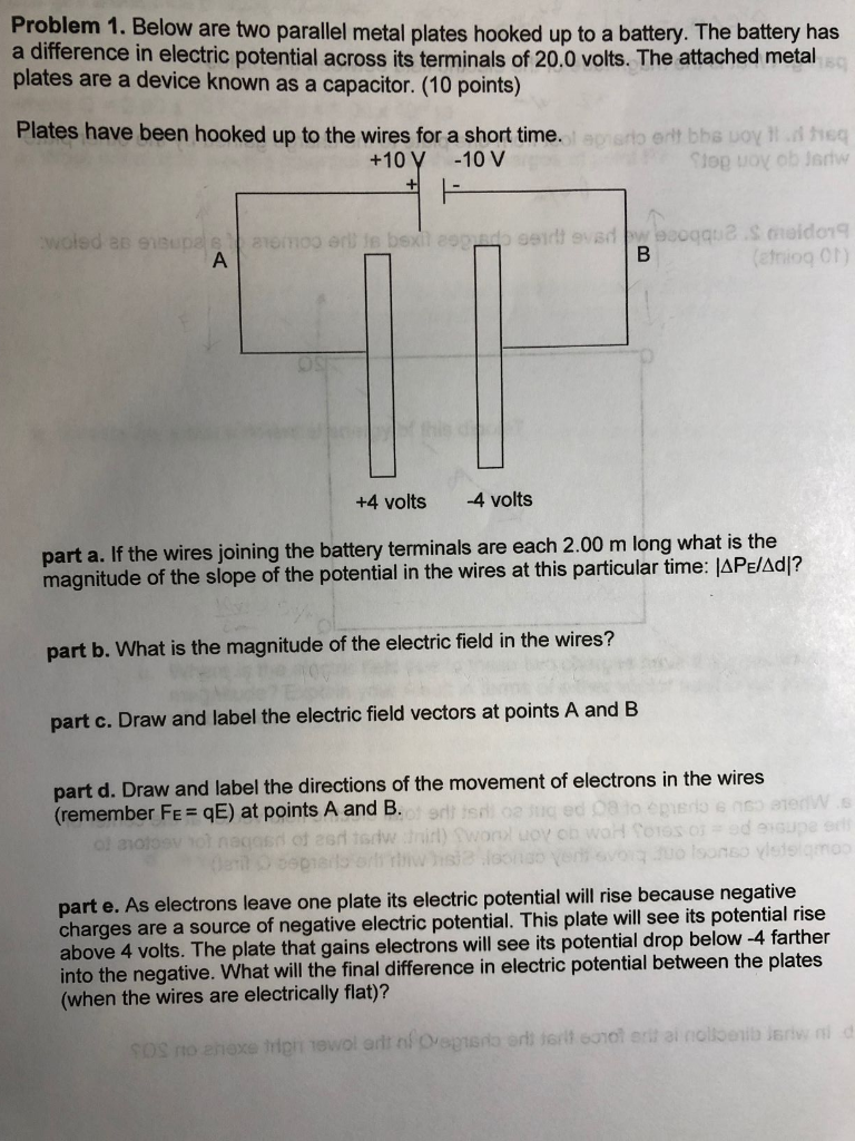 Solved Problem 1. Below are two parallel metal plates hooked | Chegg.com