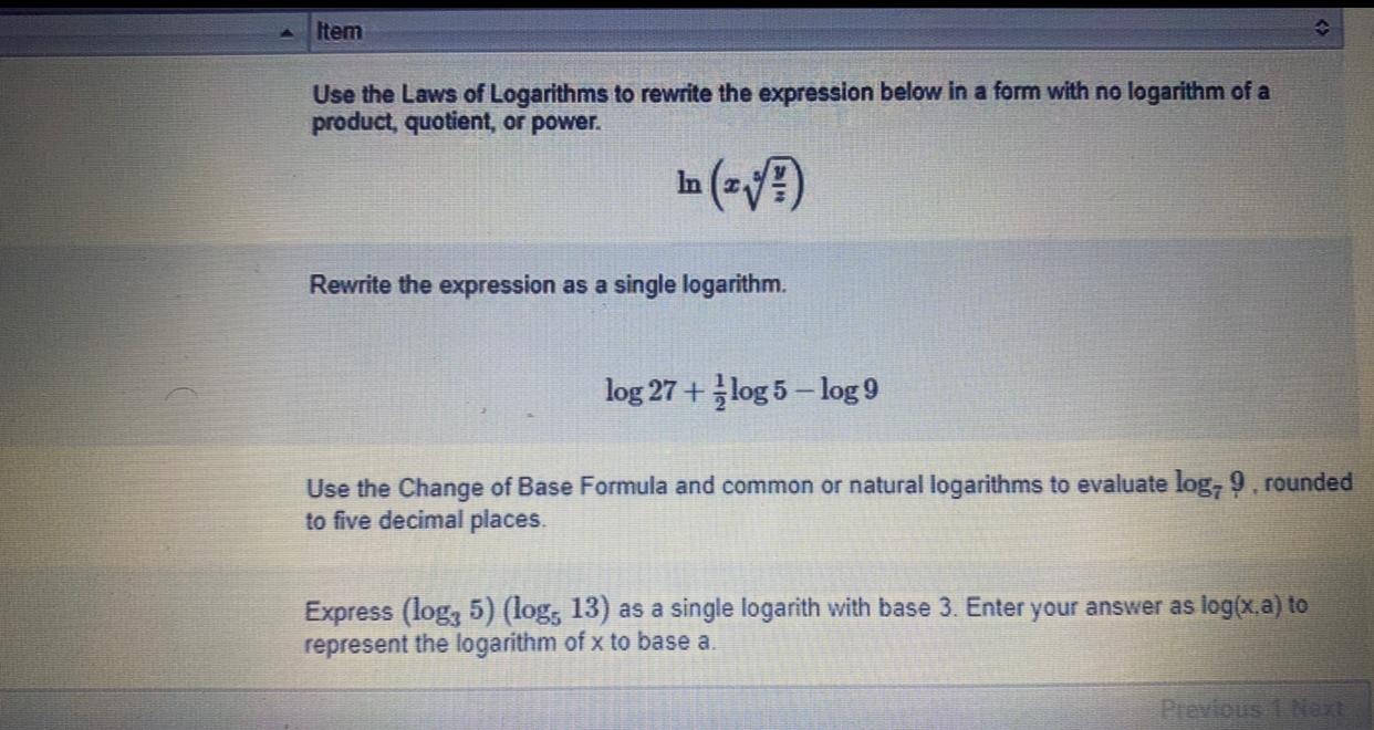 Solved Use the Laws of Logarithms to rewrite the expression | Chegg.com
