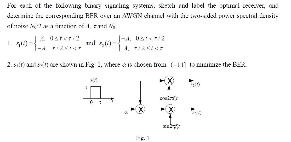 Solved For each of the following binary signaling systems, | Chegg.com