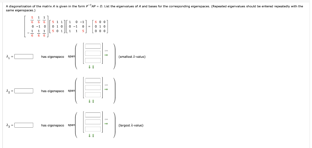 Solved A diagonalization of the matrix A is given in the | Chegg.com