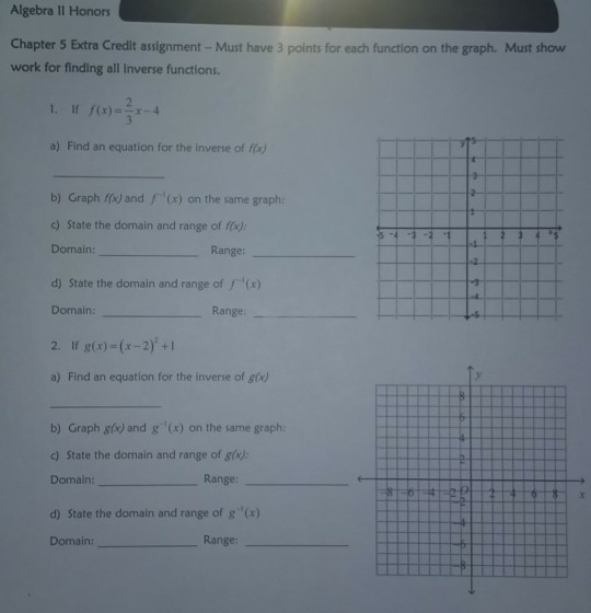 Solved Algebra II Honors Chapter 5 Extra Credit assignment | Chegg.com