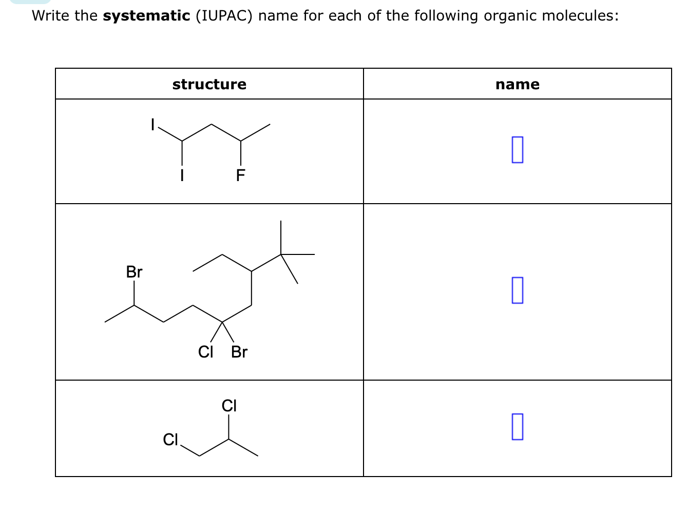 Solved Write the systematic (IUPAC) ﻿name for each of the | Chegg.com