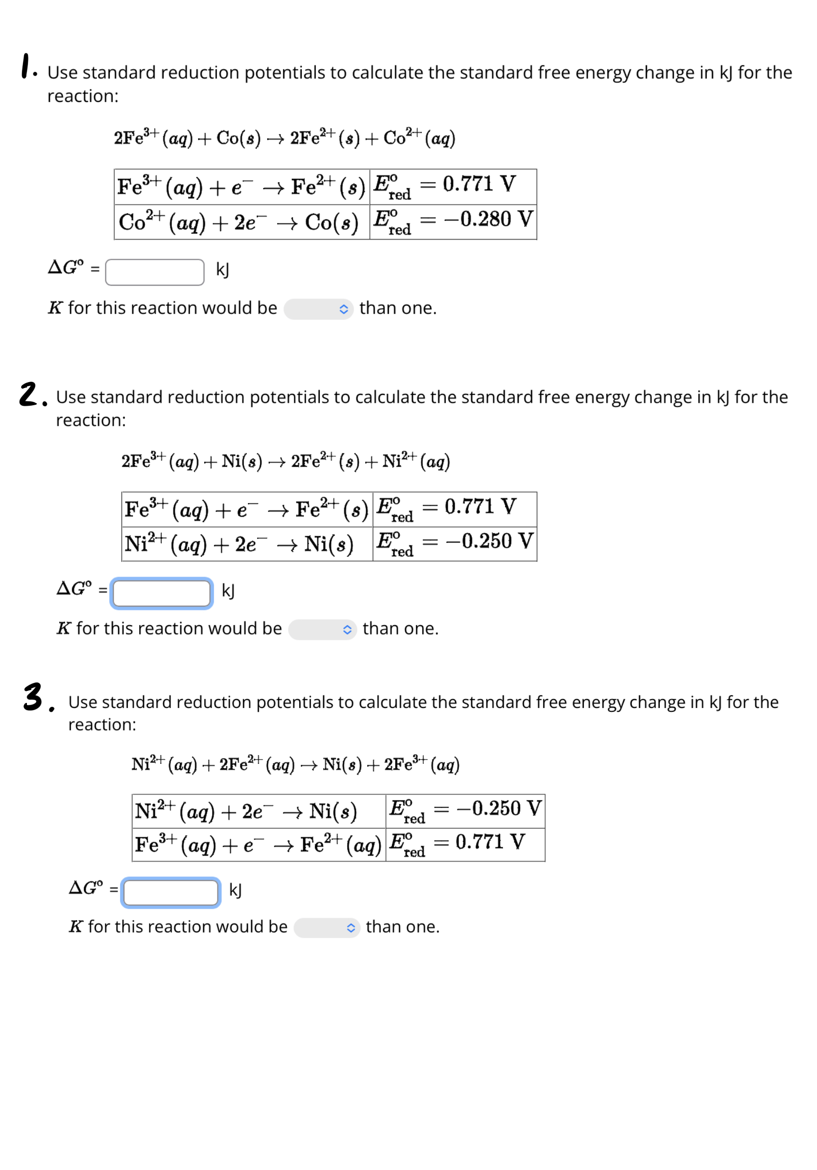 Solved 1 Use Standard Reduction Potentials To Calculate The