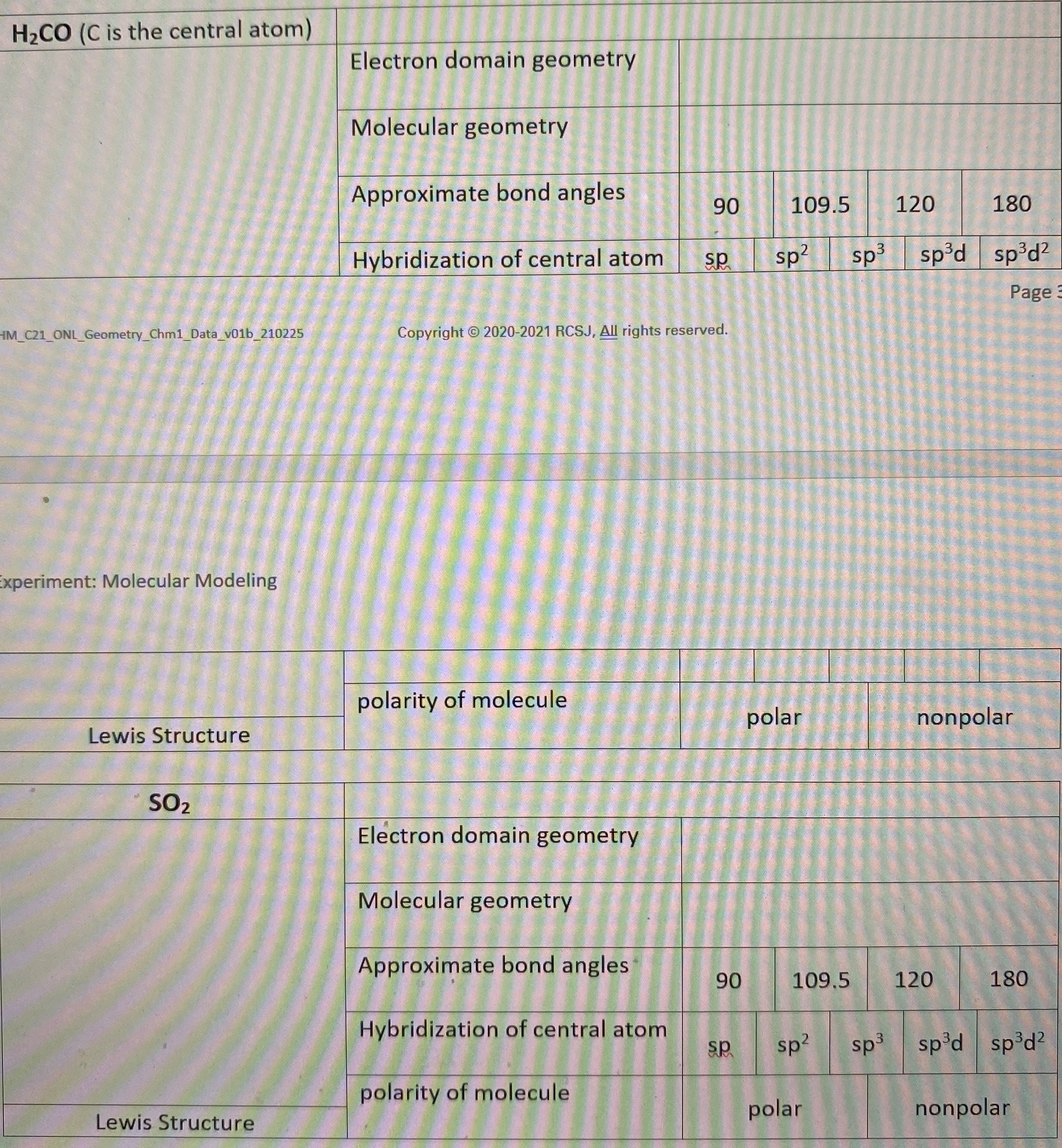 Solved xperiment: Molecular Modeling | Chegg.com