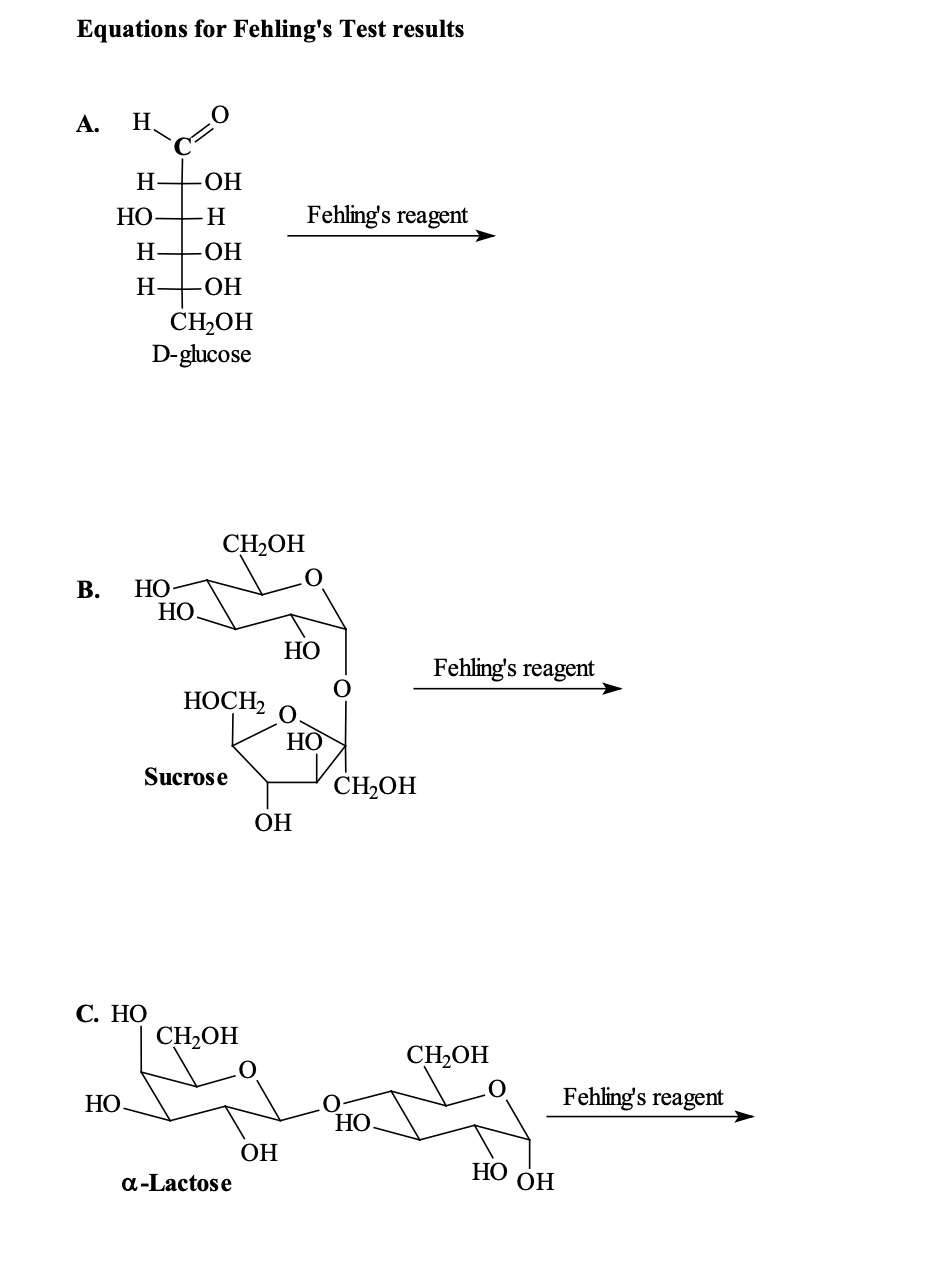 Solved Equations for Fehling's Test results А. Н. Fehling's | Chegg.com