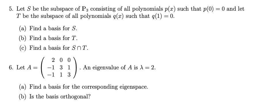Solved 5. Let S be the subspace of P3 consisting of all | Chegg.com