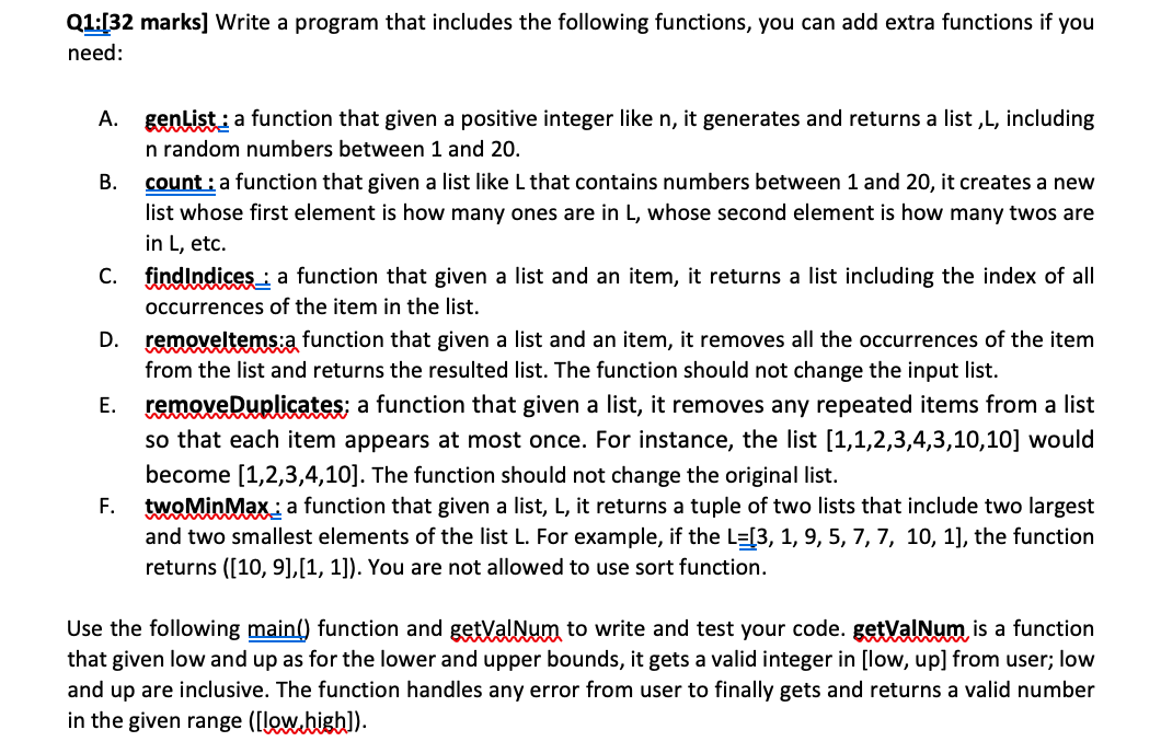 Solved Q1:[32 marks] Write a program that includes the | Chegg.com