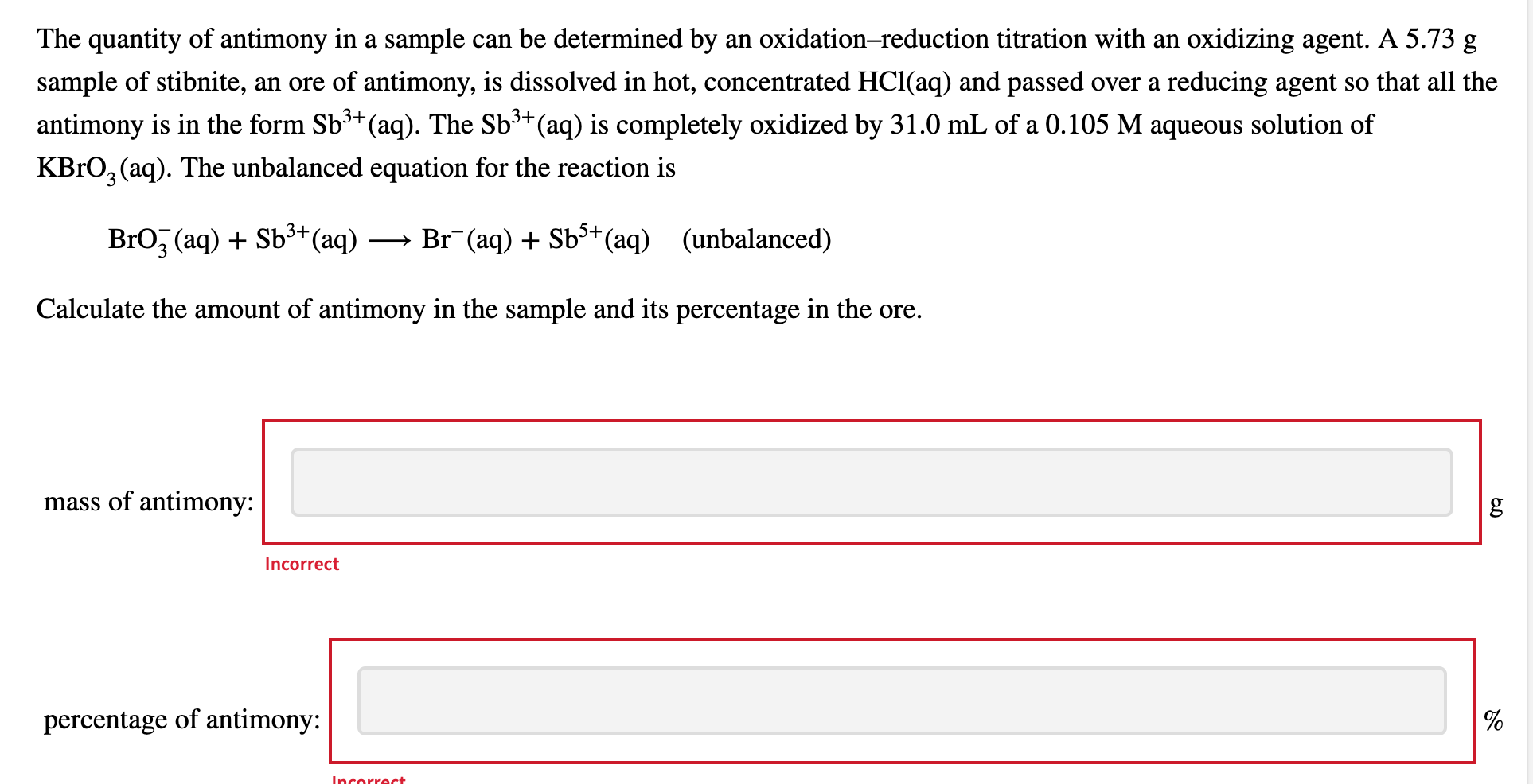Solved The quantity of antimony in a sample can be | Chegg.com