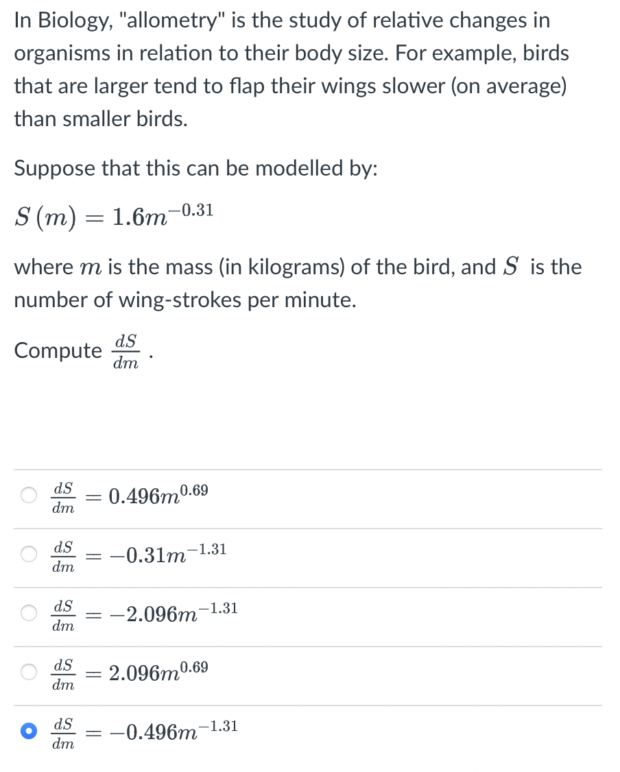 Solved In Biology, "allometry" is the study of relative | Chegg.com