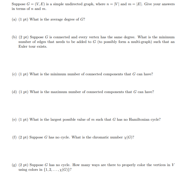 Solved Suppose G = (V, E) is a simple undirected graph, | Chegg.com