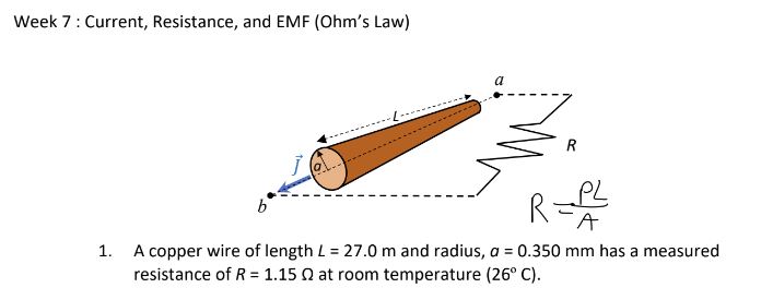 Solved Week 7 : Current, Resistance, and EMF (Ohm's Law) 1. | Chegg.com