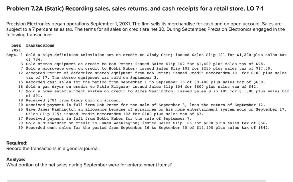 Solved Exercise 7.8 (Static) Recording a sale made on | Chegg.com