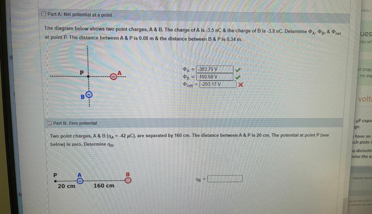 Solved The diagram below shows two point charges, A & B. The | Chegg.com