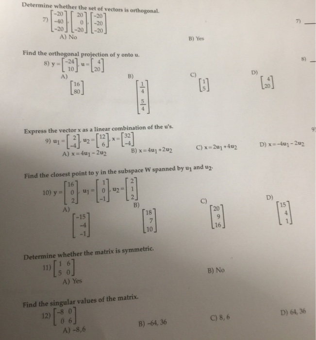 Solved Determine Whether The Set Of Vectors Is Orthogonal