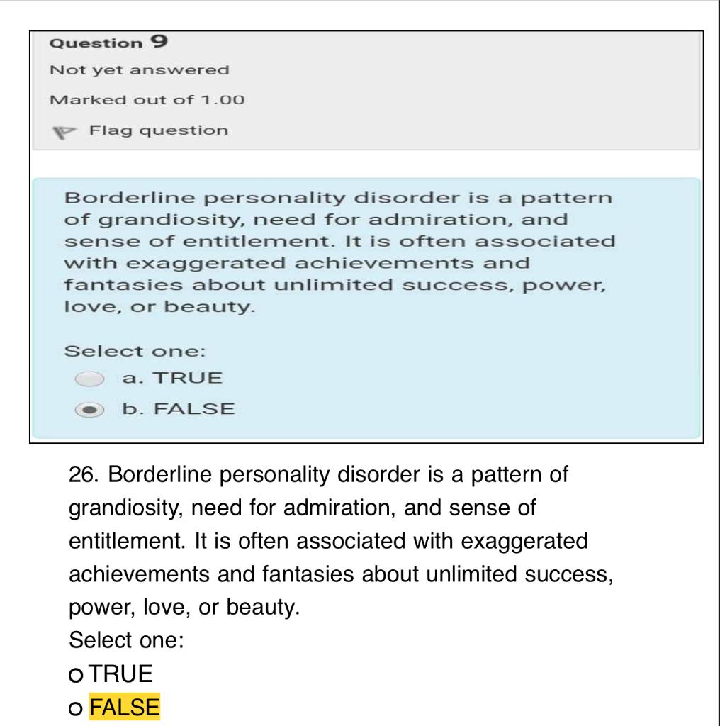 Solved Borderline personality disorder is a pattern of | Chegg.com