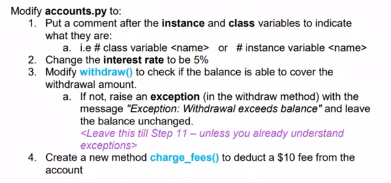 Solved Modify accounts.py to: 1. Put a comment after the | Chegg.com