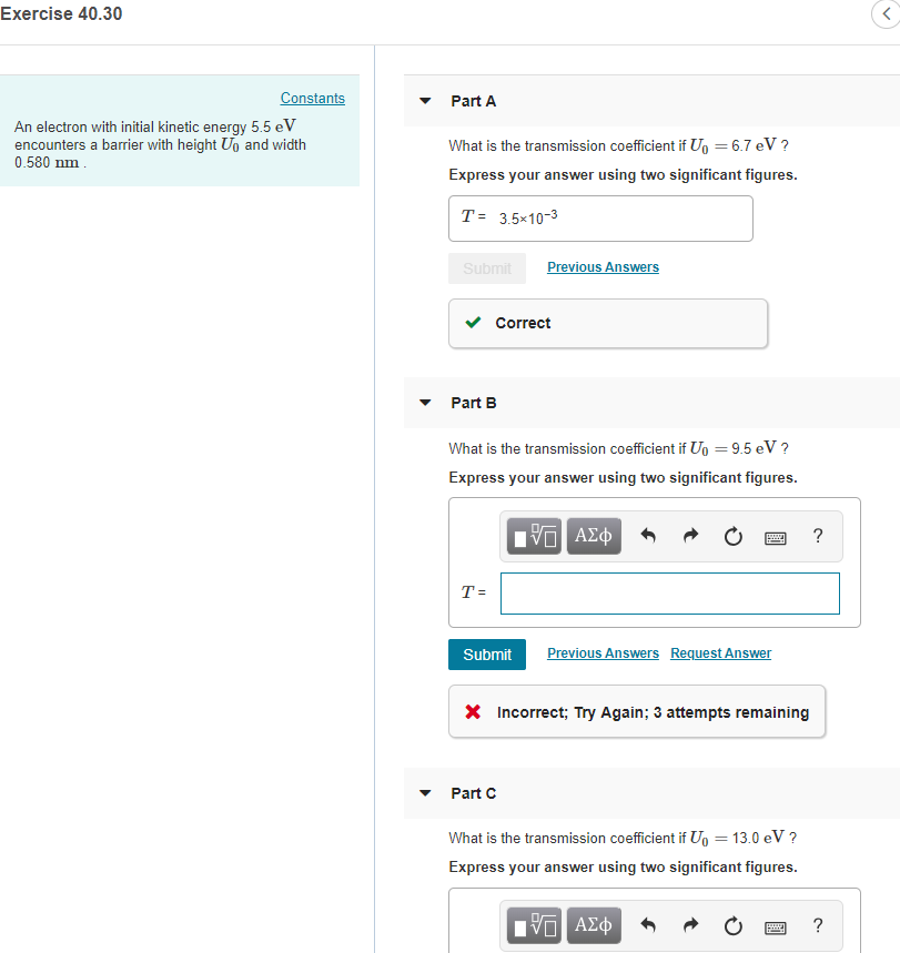 Solved Exercise 40.30 onstant Part A An electron with | Chegg.com Solved Exercise 40.30 onstant Part A An electron with | Chegg.com