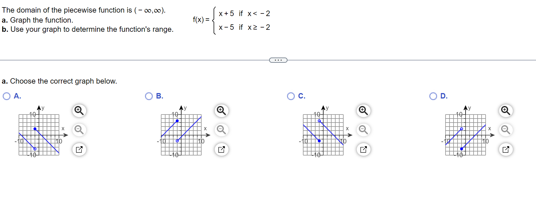 Solved The domain of the piecewise function is (−∞,∞). a. | Chegg.com