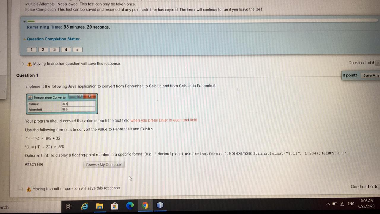 Solved Multiple Attempts Not allowed. This test can only be | Chegg.com