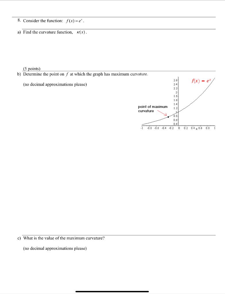 Solved 8. Consider the function: f(x)=ex. a) Find the | Chegg.com