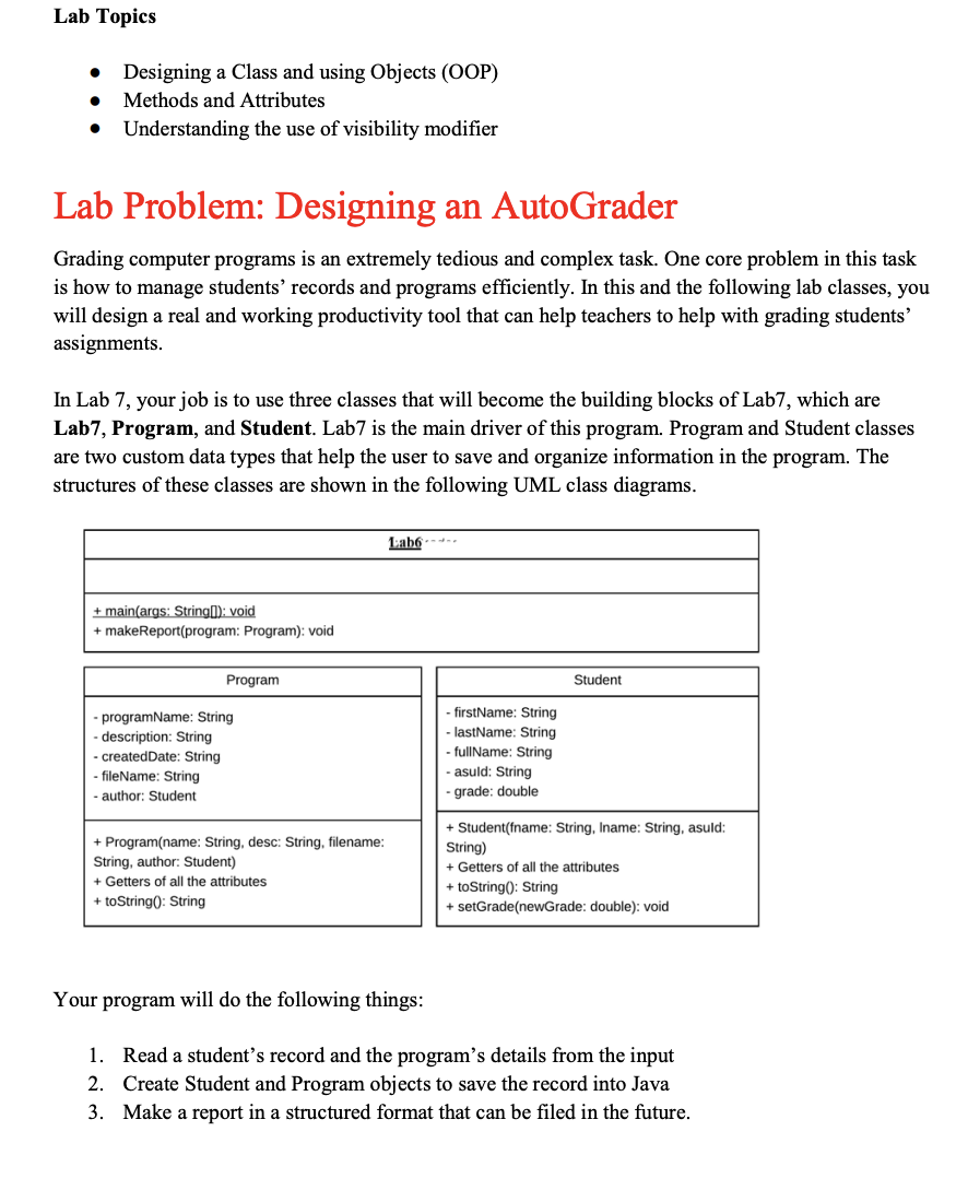 Solved Lab Topics . • Designing a Class and using Objects | Chegg.com