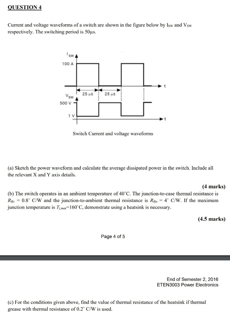 Solved QUESTION 4 Current and voltage waveforms of a switch | Chegg.com