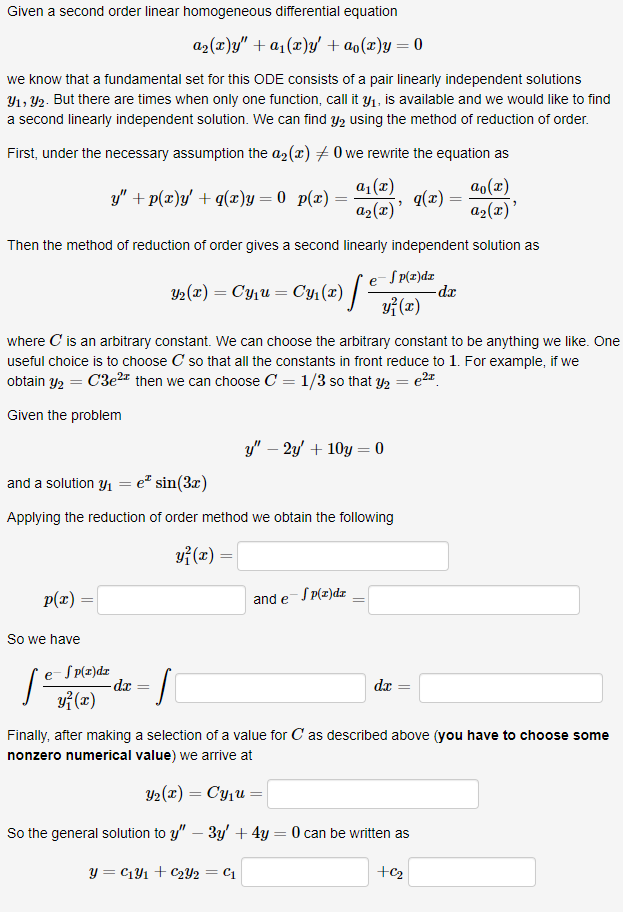Solved Given A Second Order Linear Homogeneous Differential 8293