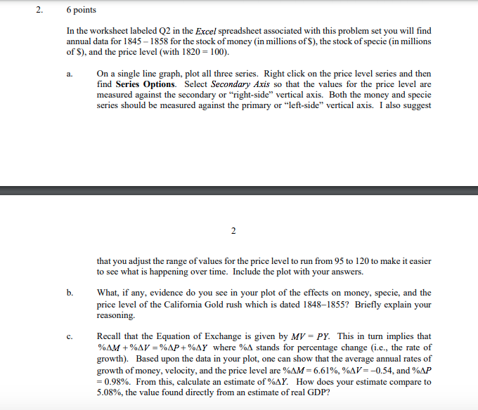2. 6 points In the worksheet labeled Q2 in the Excel | Chegg.com
