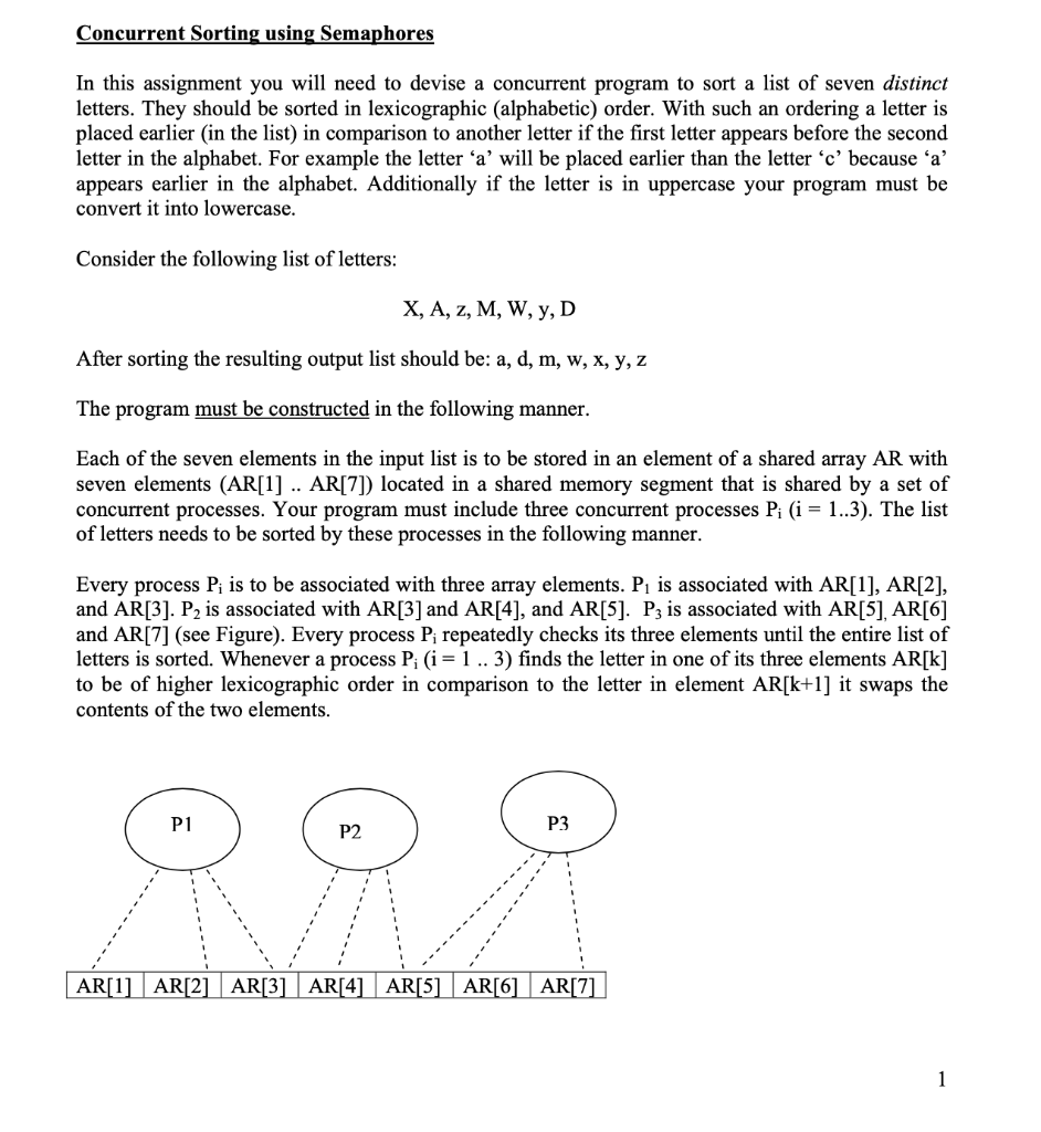 Concurrent Sorting using Semaphores In this | Chegg.com