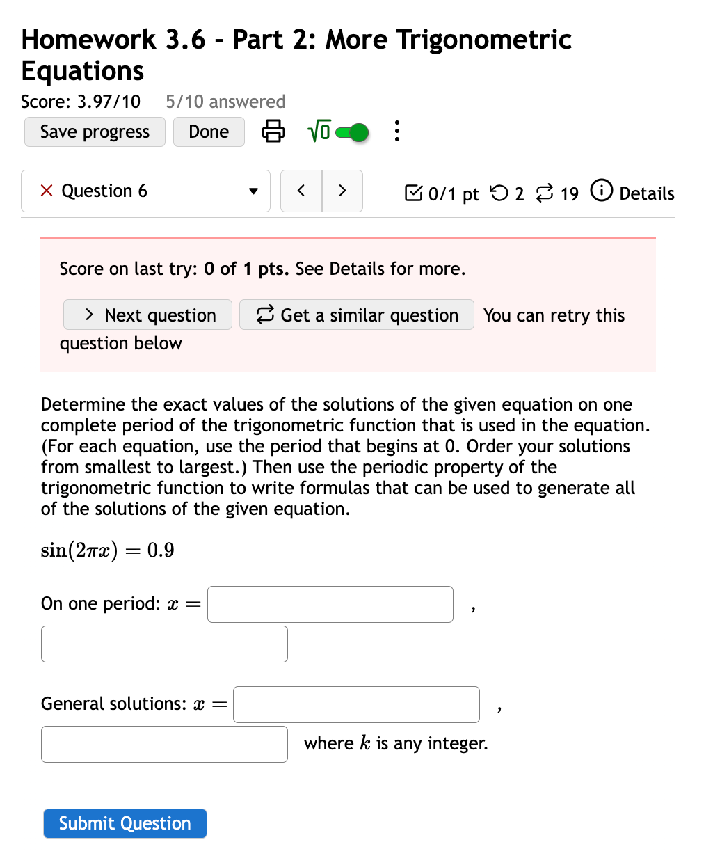 Solved Homework 3.6 - Part 2: More Trigonometric Equations | Chegg.com