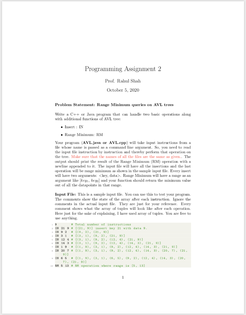 Programming Assignment 2 Prof. Rahul Shah October 5, | Chegg.com
